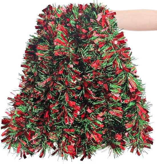 Kerstslinger, rode en groene slinger 6 m, lametta kerstboomslinger Ø 10 ...