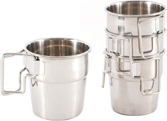 4 Pack RVS Camping Cups - Opvouwbare Handvat - Outdoor Reisset | bol