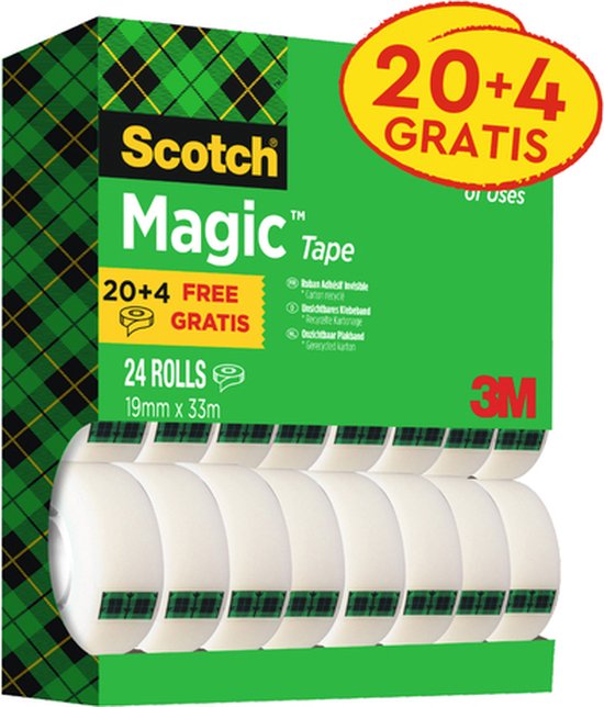 Plakband scotch magic 810 19mmx33m mat 20+4 | 2 stuks | bol