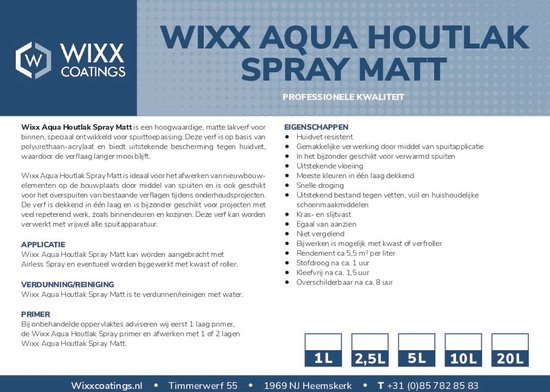 Wixx Aqua Houtlak Spray Matt - 1L - Wit | bol