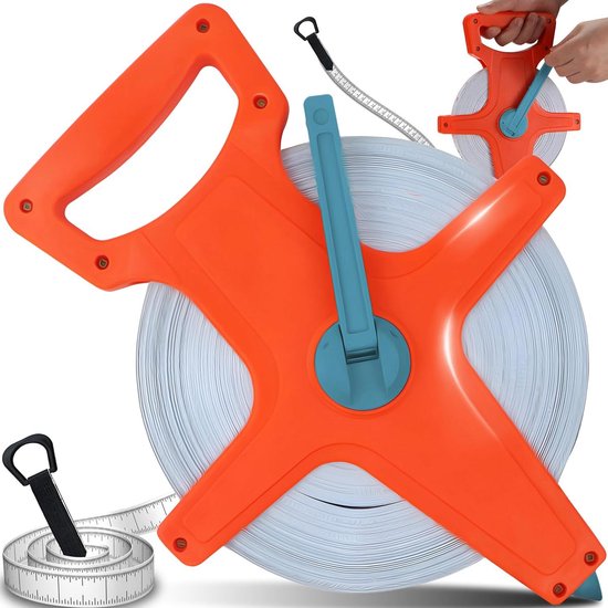 50m Roll Tape Measure with Fold-Out Crank - Inch and Meter Scale - Tyre ...