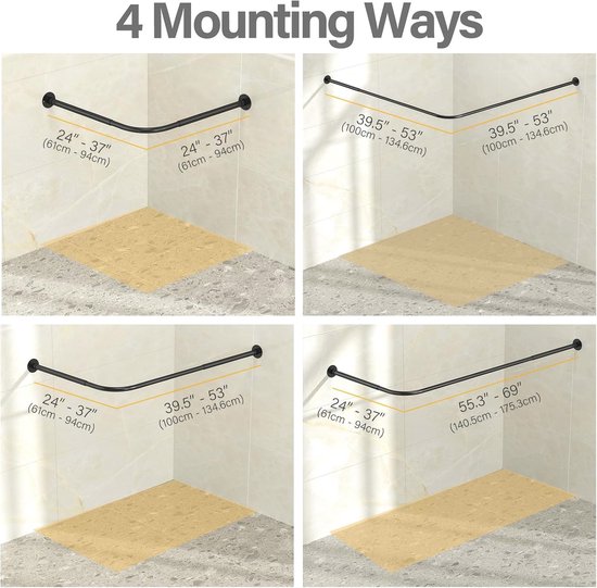Verstelbare L-vormige hoekdouchegordijnstang - 24"-53" x 53" - 90 ...