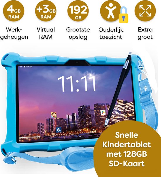 AngelTech Kindertablet XL PRO II - 10 inch - 64+128GB - Android 14 - Blauw | bol