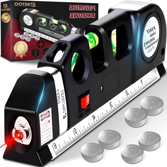 Laserwaterpas met rolmaat 250cm en kruislijnlaser - professionele ...