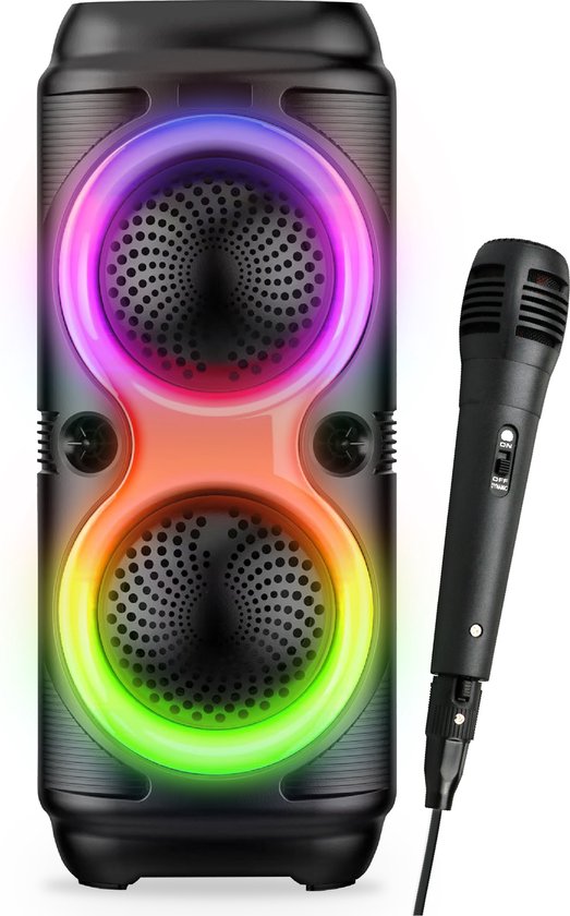 PartyFunLights draadloze karaoke set party speaker met microfoon zwart -... | bol