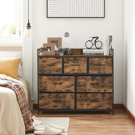 Industriële kast met 7 lades en metalen frame in rustieke stijl | bol