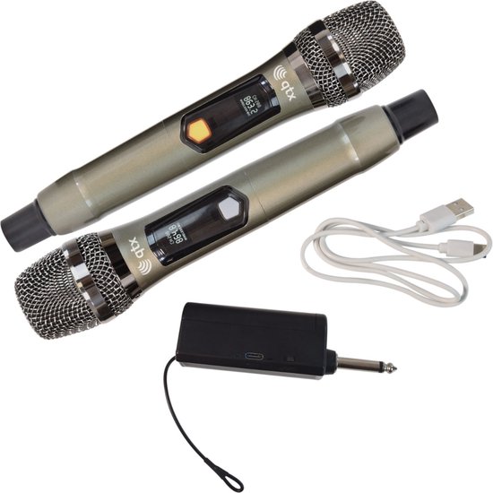 QTX J-Mic UHF draadloze microfoonset met 2 x handzenders en enkele plug ...