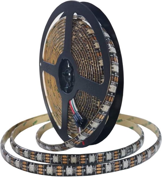 LED strip individueel adresseerbare RGB WS2812B - 5m flexibel zwart PCB ...