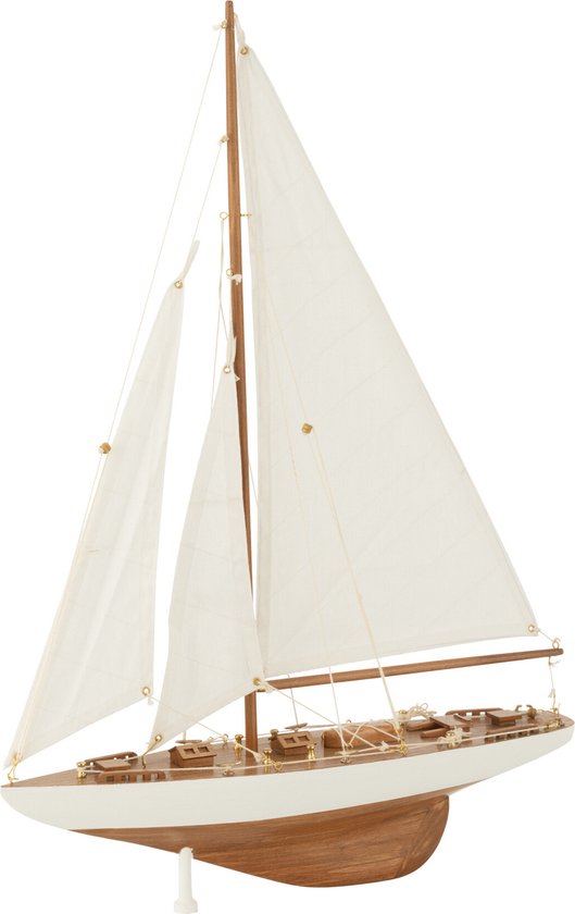 J-Line decoratie Zeilboot - hout - naturel/wit - medium | bol