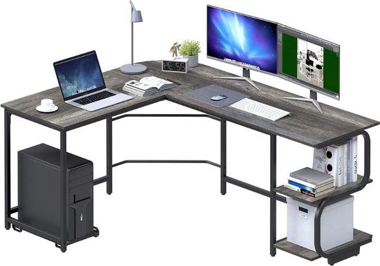 L Vorm Bureau 155 x 110 cm Met Planken Omkeerbare Ronde Hoek Computer ...