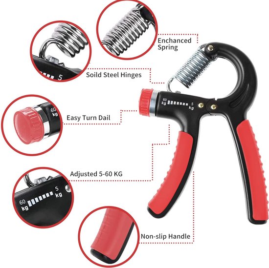 Hand Grip Trainer Verstelbaar 5–60 kg – voor Onderarm, Hand en Vingers ...