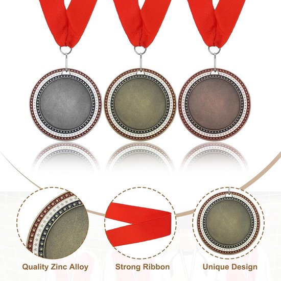 3 Pack Award Medals - 1st 2nd 3rd Prize Winner Medals met Rode Ribbon ...