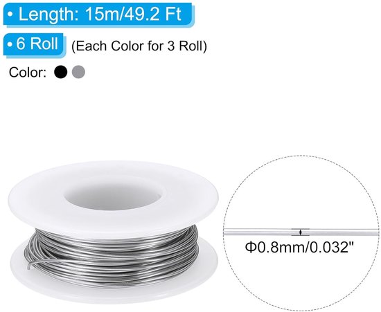 20 Gauge 0.8mm Aluminium Craft Draad - 49.2ft Metaaldraad - 6 Rollen ...