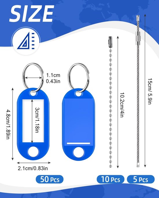 Sleutellabels Set van 65 - 10 Kleuren Sleutelhangers met Kettingen en ...