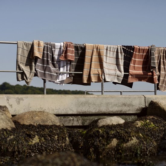 Zone Denmark Sauna Handdoek 100 x 50 cm Camel/Ice Blue/Olive Green | bol