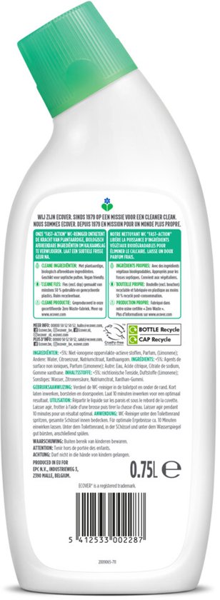 20 x Ecover - Toiletreiniger - Den & Munt - 750 ml - Kalkverwijderaar ...