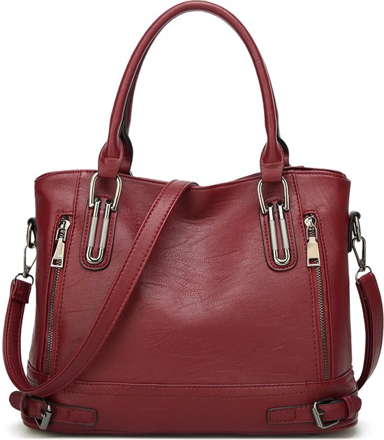 handtas - leer - met handvatten - dames - zwart | bol