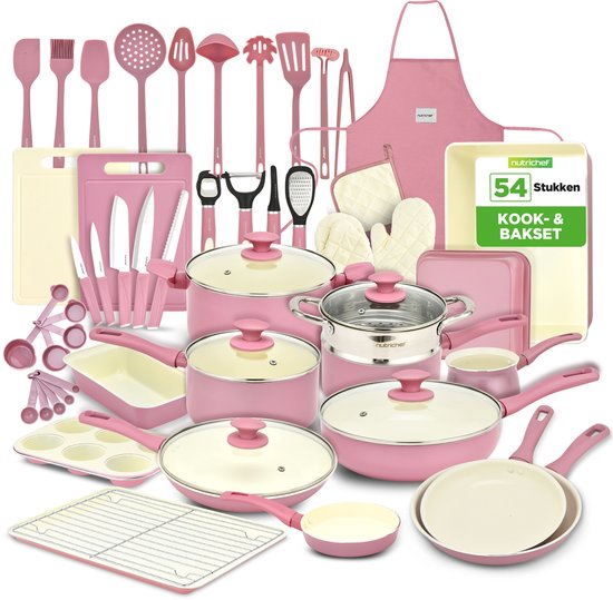 NutriChef 54-Delige Marmeren Kook- en Bakset – Inductiegeschikt ...
