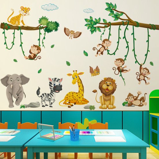 Muurstickers grote boom paddenstoel dierenhuis - Muurstickers safari ...