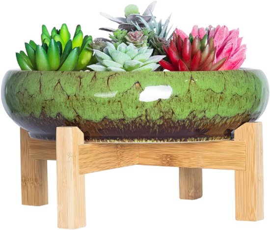 Grote Succulentenpot met Standaard – 25 cm Keramische Plantenpot met ...