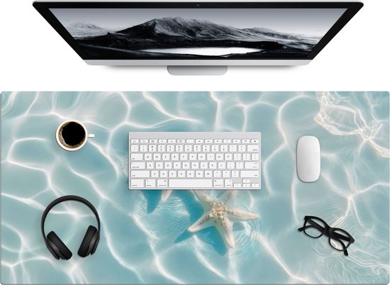 Bureau onderlegger 90x45 cm - Muismat Zeesterren - Golvend water ...