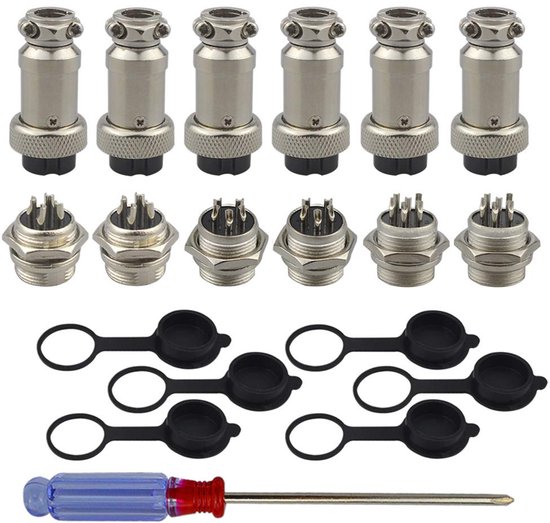 6pcs Premium GX16 Aviation Plug Set, 5A 16mm Thread Male Female Metal ...