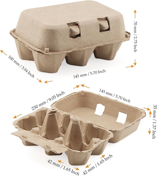 40PCS 6 Count Paper Egg Boxes - Pulp Egg Tray - Cardboard Egg Container ...
