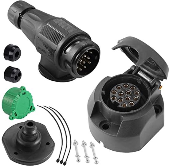 13-polige aanhangwagen stekker en stopcontact 12V waterdicht ISO 11446 ...