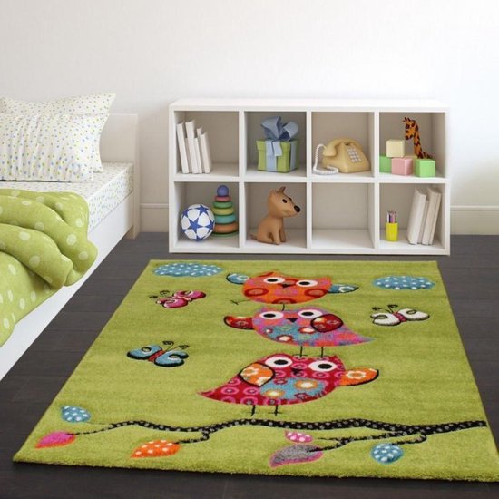 Trendy Kinder Vloerkleed Tapijt Uilen Vlinders Groen 80 x 150 cm | bol.com