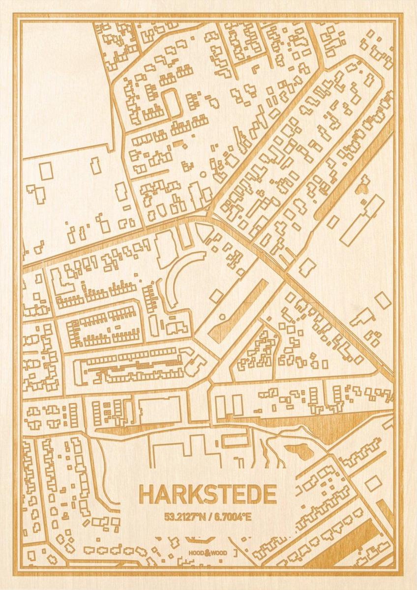 Kaart Harkstede - Gegraveerde stadskaart Hood&Wood - Hout, A4 | bol.com