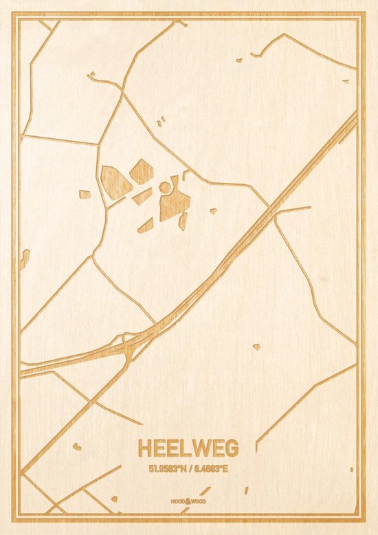 Kaart Heelweg - Gegraveerde stadskaart Hood&Wood - Hout, A4 | bol.com