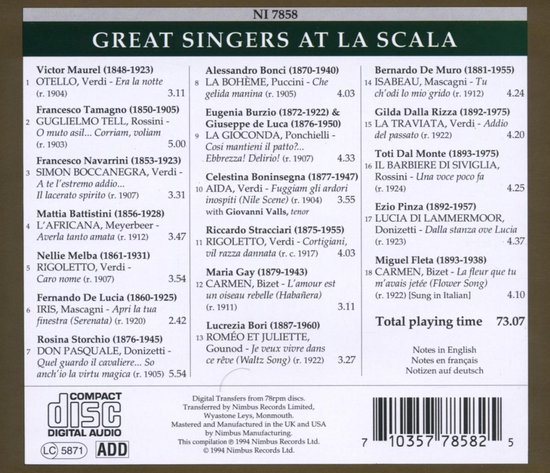 Great Singers At La Scala, various artists | CD (album) | Muziek | bol.com