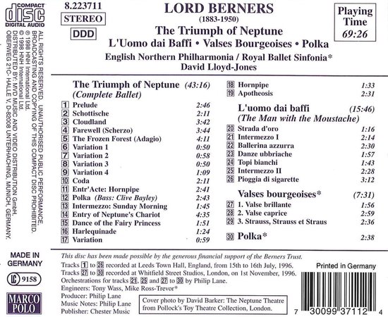 Lord Berners - Berners: Triumph Of Neptune (CD), English Northern Po ...
