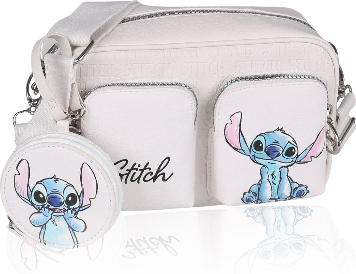 DISNEY Stitch Ecru Tas + Tasje, met Verstelbare Band 22x14x8cm | bol