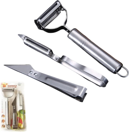 Dunschiller Set van 3 roestvrijstalen schillers met dubbel mes ...