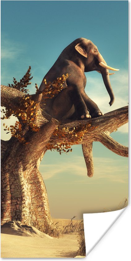 Poster Olifant - Boom - Natuur - Woestijn - 60x120 cm | bol