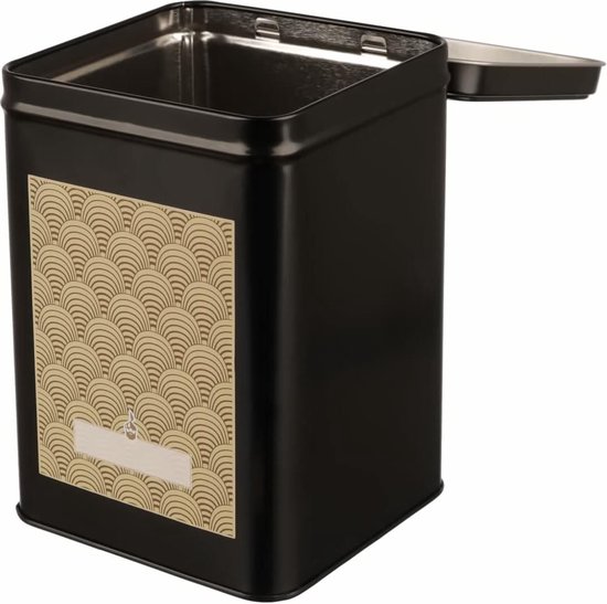 2 x hoekige theedoos / koffieblik, zwart, stapelbaar, aromadicht van ...