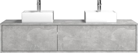 Vente-unique Hangend betongrijs badkamermeubel met dubbele wastafel ...
