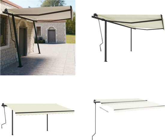 vidaXL Luifel automatisch uittrekbaar met palen 4-5x3 m crèmekleurig - Uitschuifbare... | bol