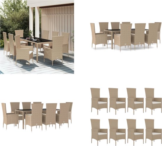vidaXL 9-delige Tuinset met kussens poly rattan beige - Tuinset ...