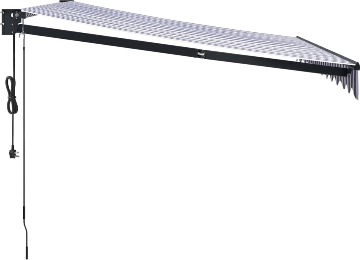 vidaXL Luifel uittrekbaar 3-5x2-5 m stof en aluminium blauw en wit ...