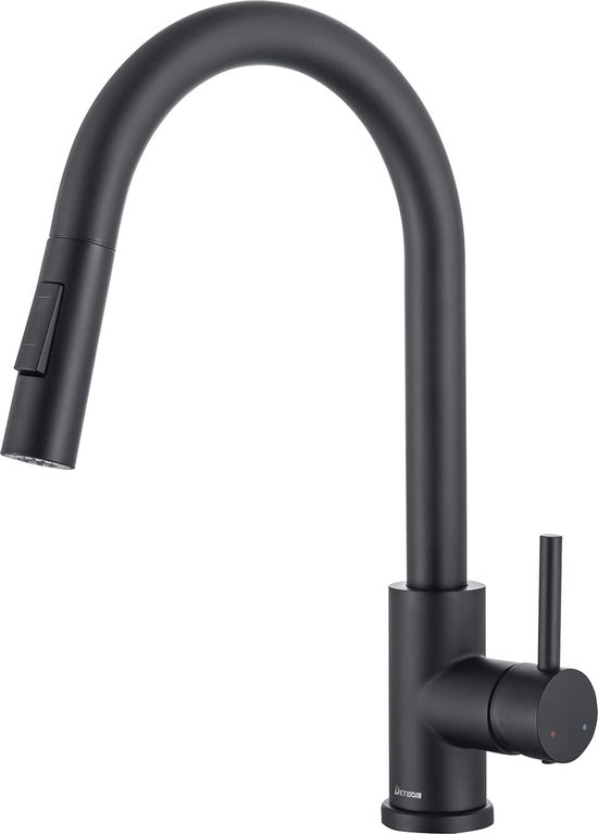 Waterkraan keuken, zwart, hogedruk keukenkraan met sproeier, uittrekbaar, 360°... | bol