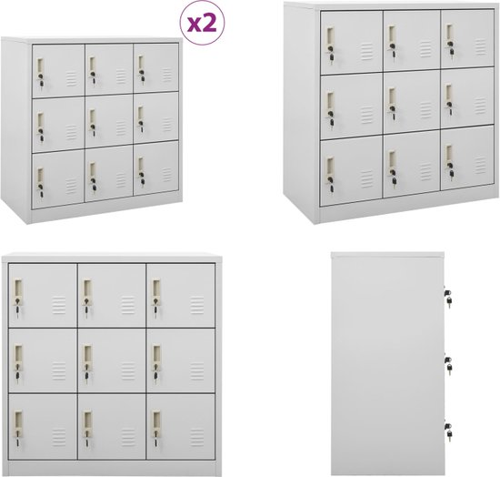 vidaXL Lockerkasten 2 st 90x45x92,5 cm staal lichtgrijs - Lockerkast ...