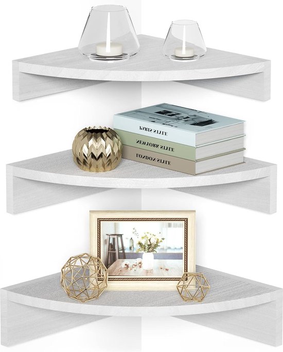 Hoekplank, wit, wandrek, hout, zwevend rek om op te hangen, 3 planken ...