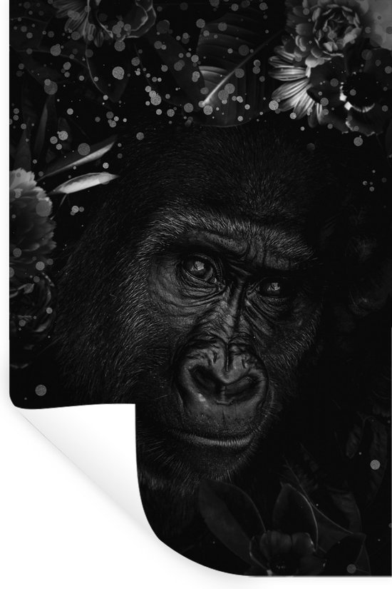 Muurstickers - Sticker Folie - Botanische aap met lichtbollen op donkere achtergrond -... | bol