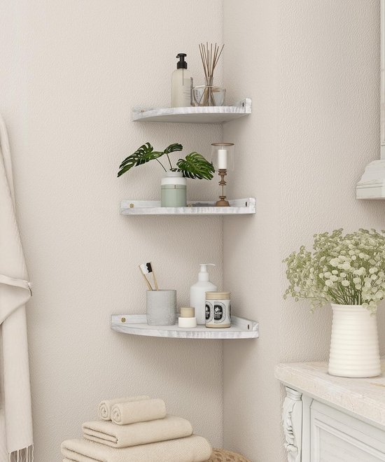 Hoekplank, witte hangende wandplank, hout, set van 3, vintage zwevende ...