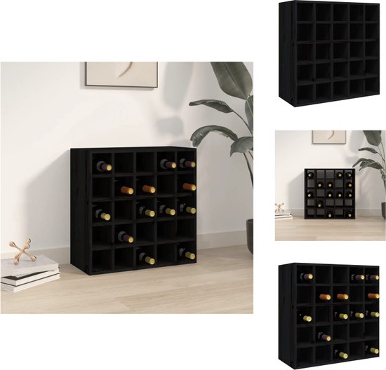 vidaXL Wijnrek - Houten - Zwart - 56 x 25 x 56 cm - Geschikt voor 25 ...