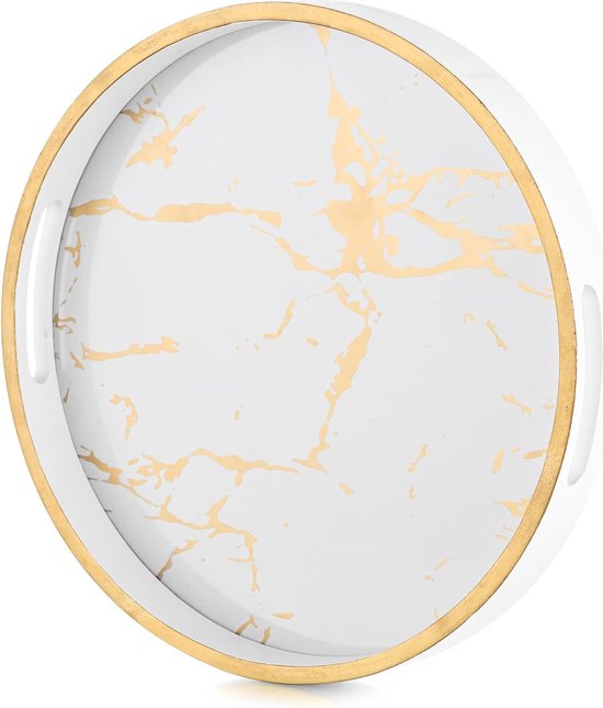 Houten dienblad decoratief dienblad dienblad: wit rond dienblad van 30 ...