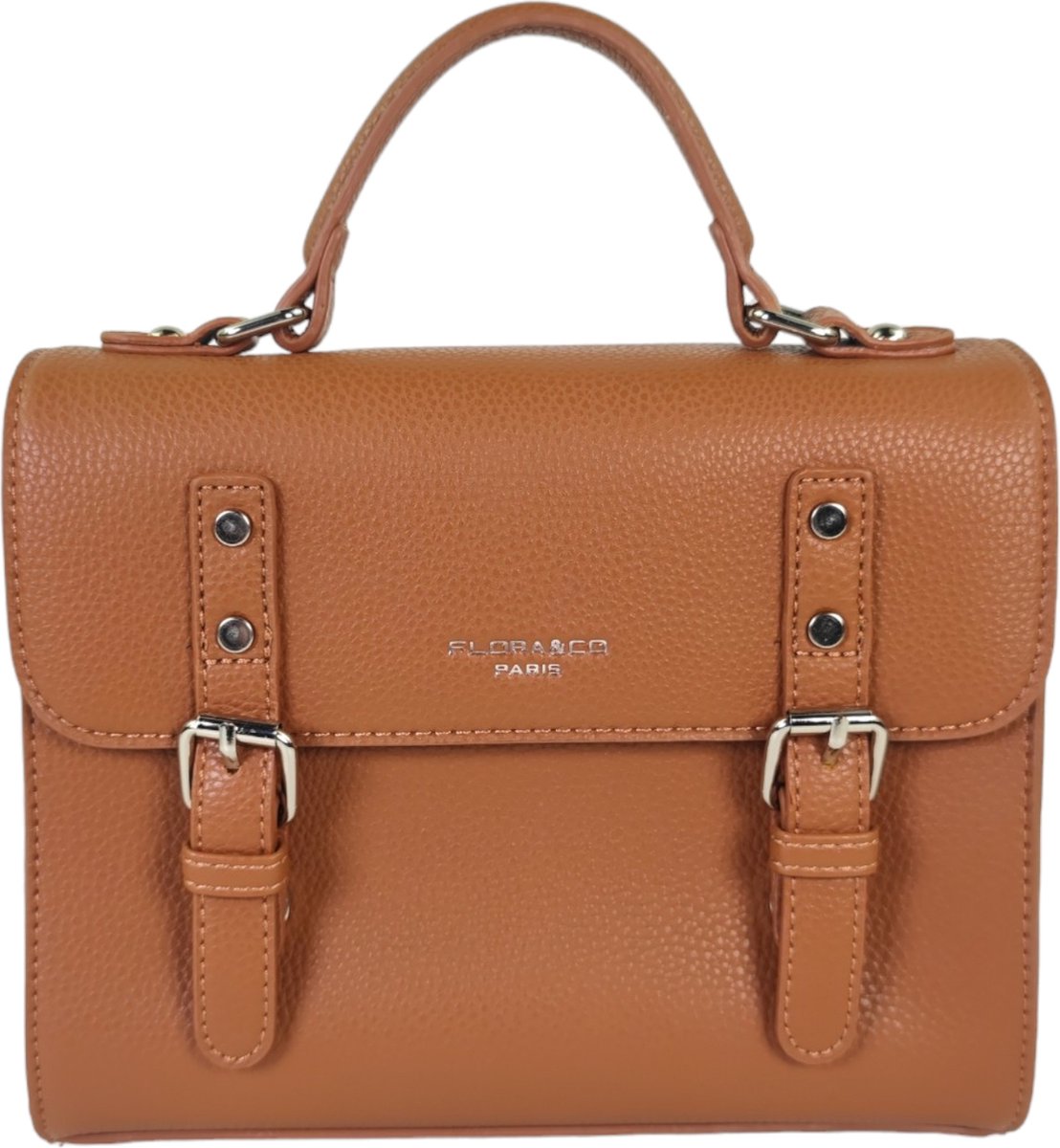 Flora & Co - trendy handtas - boekentasstijl - met fashion riem - camel ...