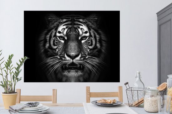 Muurstickers - Sticker Folie - Tijger - Dieren - Zwart - Wit - Portret - Wild - 120x90... | bol